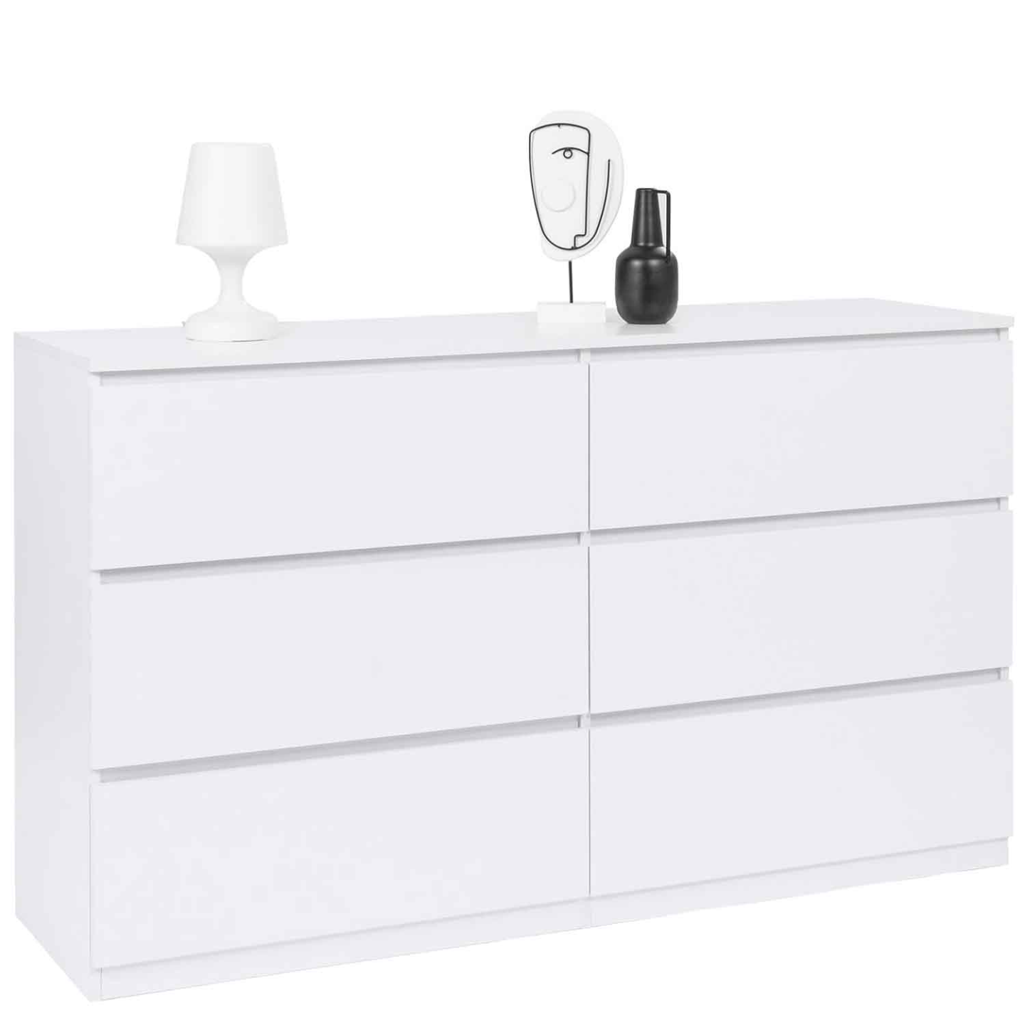 Commode 6 tiroirs bois blanc 140 cm XXL - TOMI | ID Market