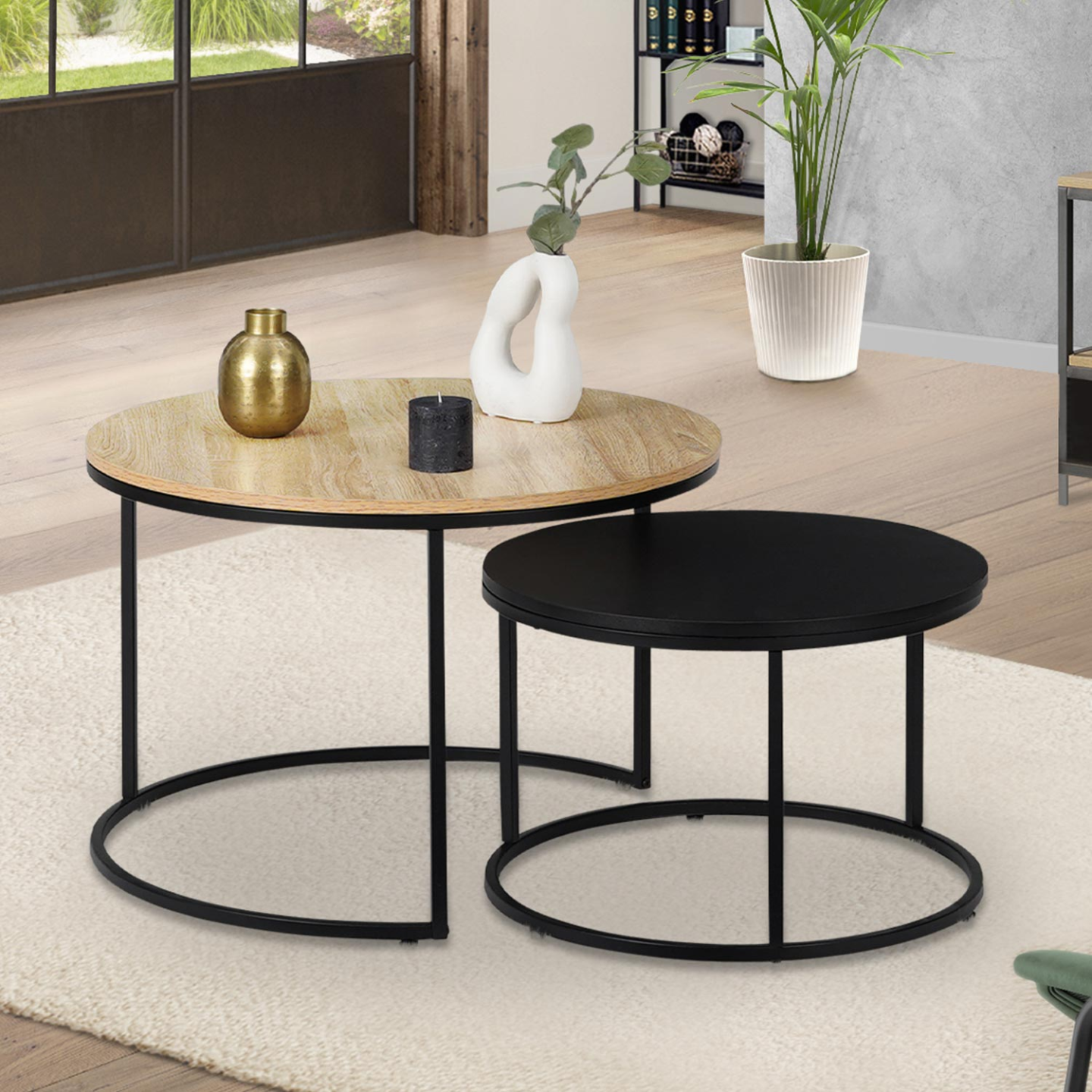 Tables basses rondes gigognes noir et bois - BOSTON | ID Market