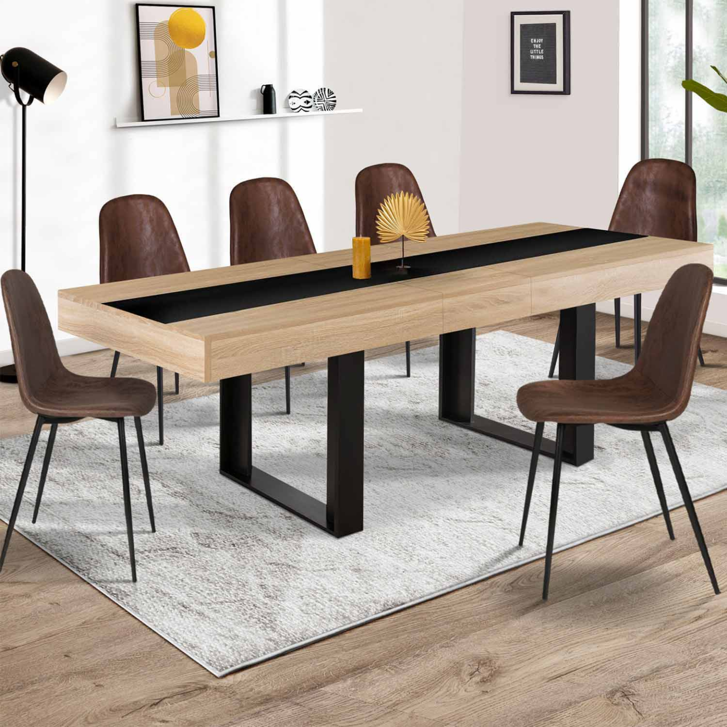Uitschuifbare tafel 160-200 cm, hout met zwarte strook | ID Market