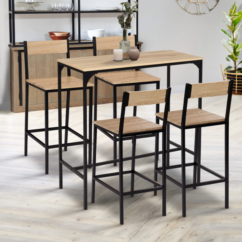 Ensemble table bar 4 tabourets pas cher style industriel - DETROIT | ID ...