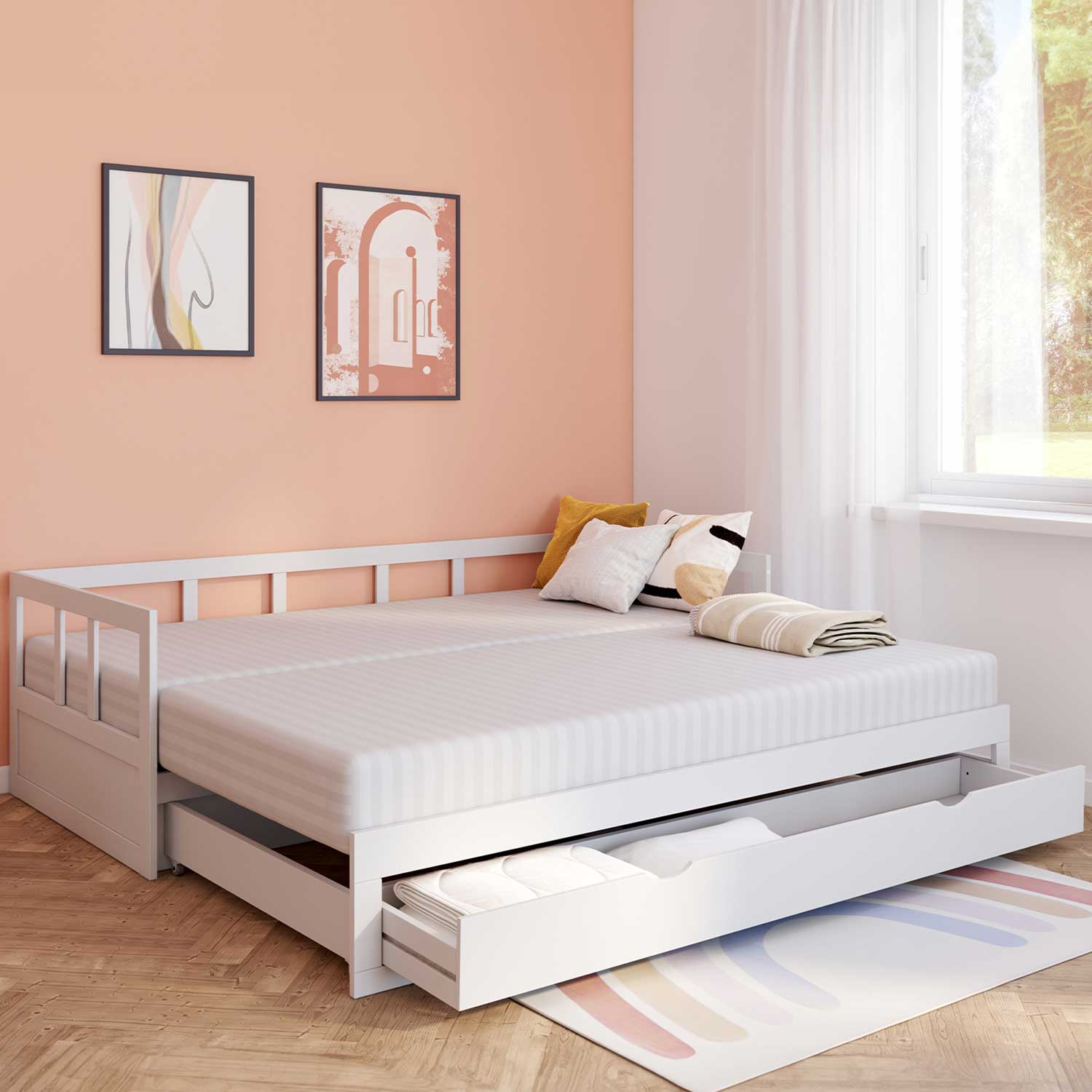 Lit banquette 2 places blanc pas cher - ZOYA | ID Market