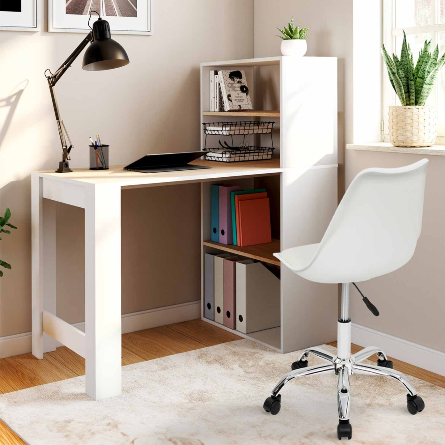 Büchertisch aus Holz in Buchenholzoptik und weiß - BEN | ID Market