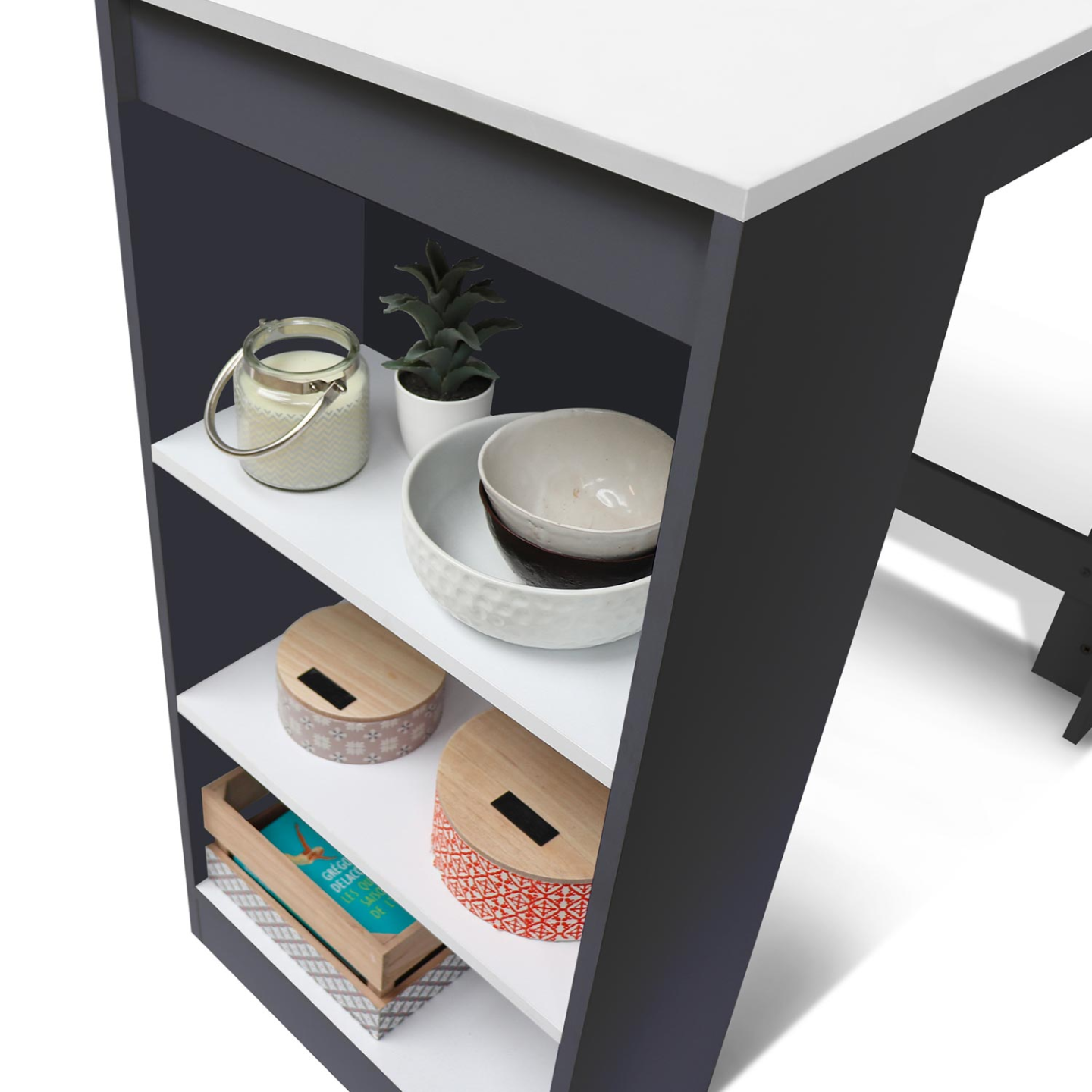 Table haute de bar pas cher bois gris et blanc - BARTH | ID Market