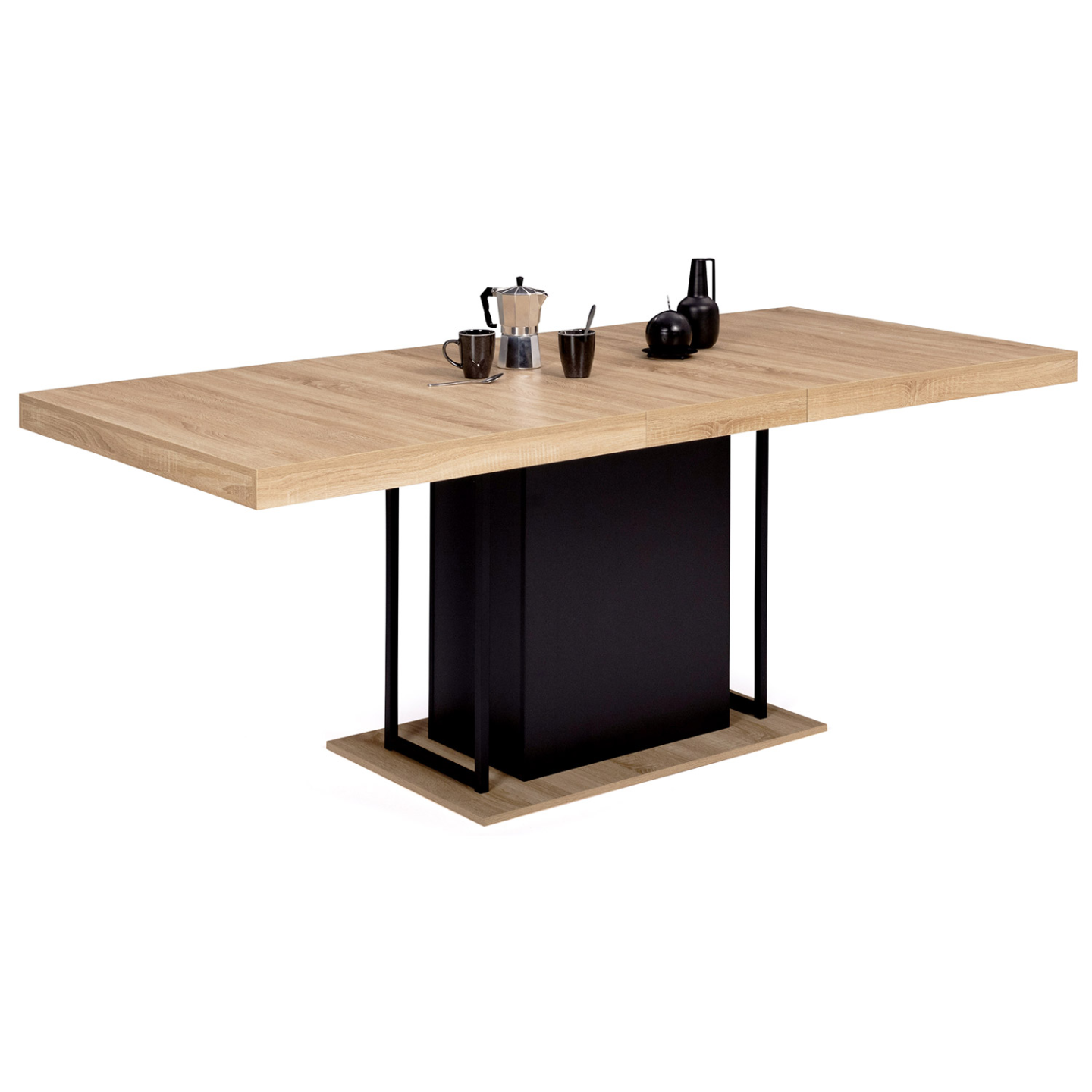 Table extensible pied central noir et bois - UGO | ID Market