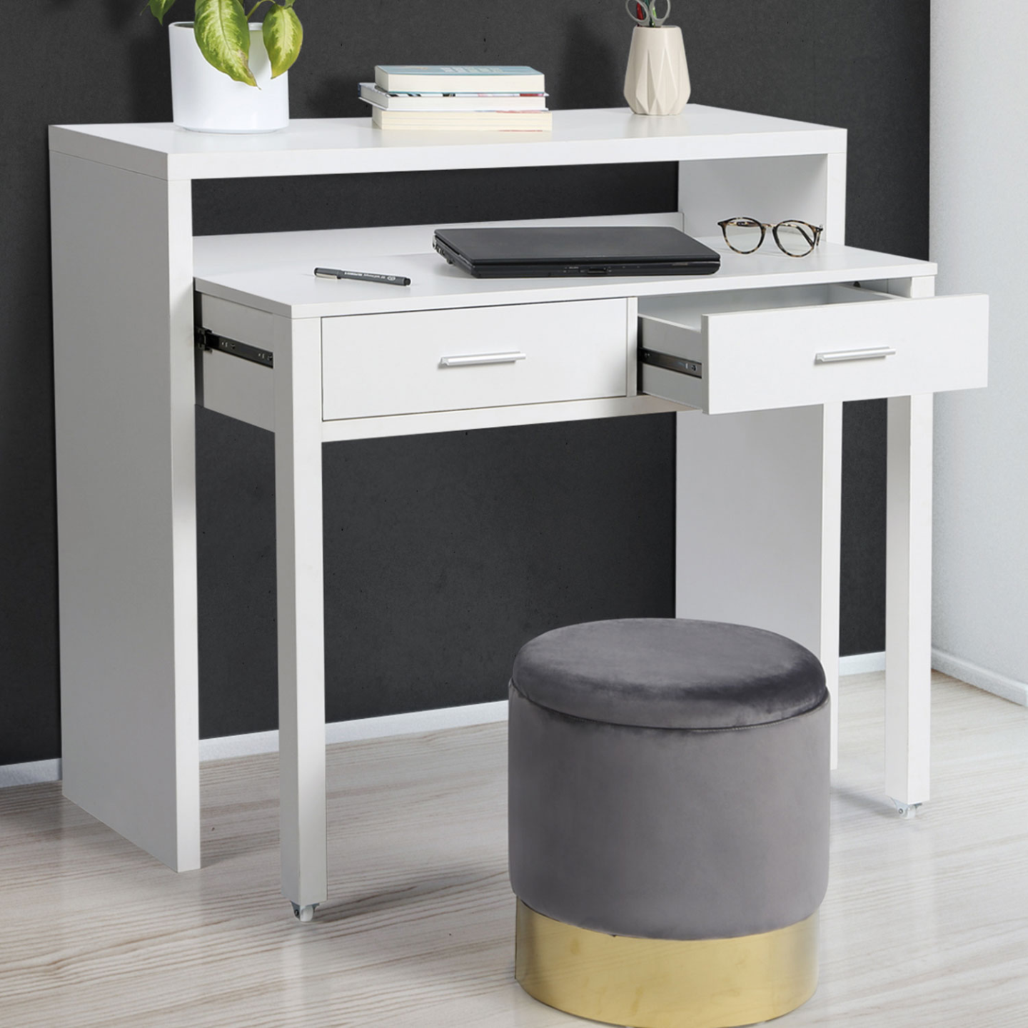 Goedkoop 2 in 1 uitschuifbaar bureau in wit hout | ID Market