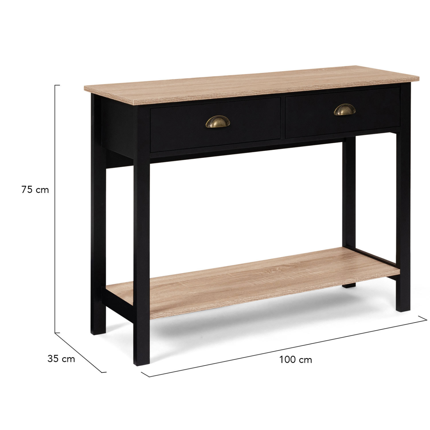 Console campagne chic bois et noir 2 tiroirs - ISIS | ID Market