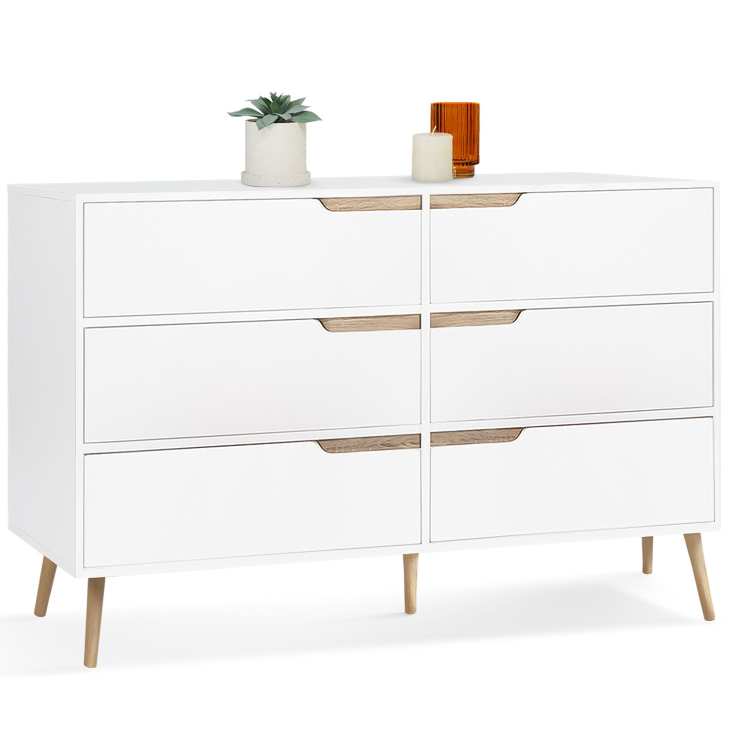 Commode scandinave 6 tiroirs blanche pieds bois - HELSINKI | ID Market