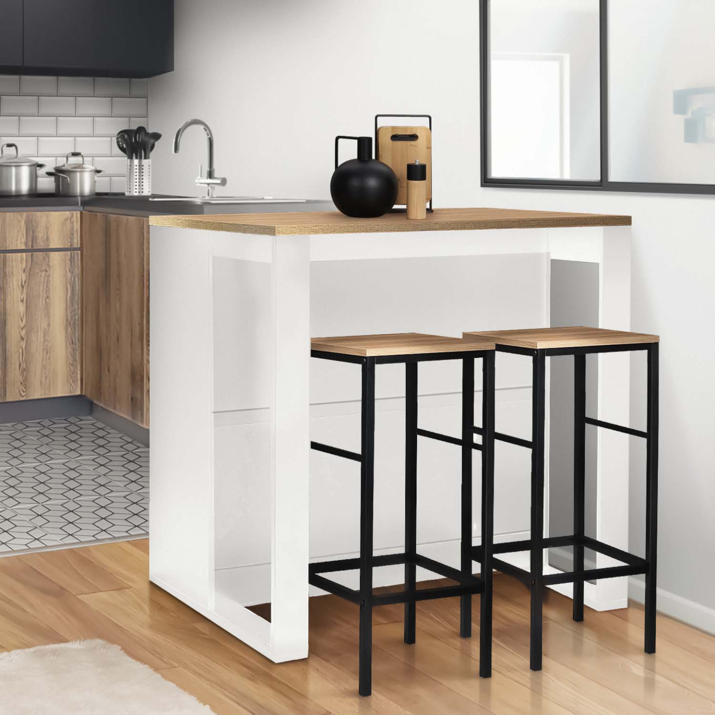 Witte en houten hoge tafel voor in de keuken - JUNO | ID Market