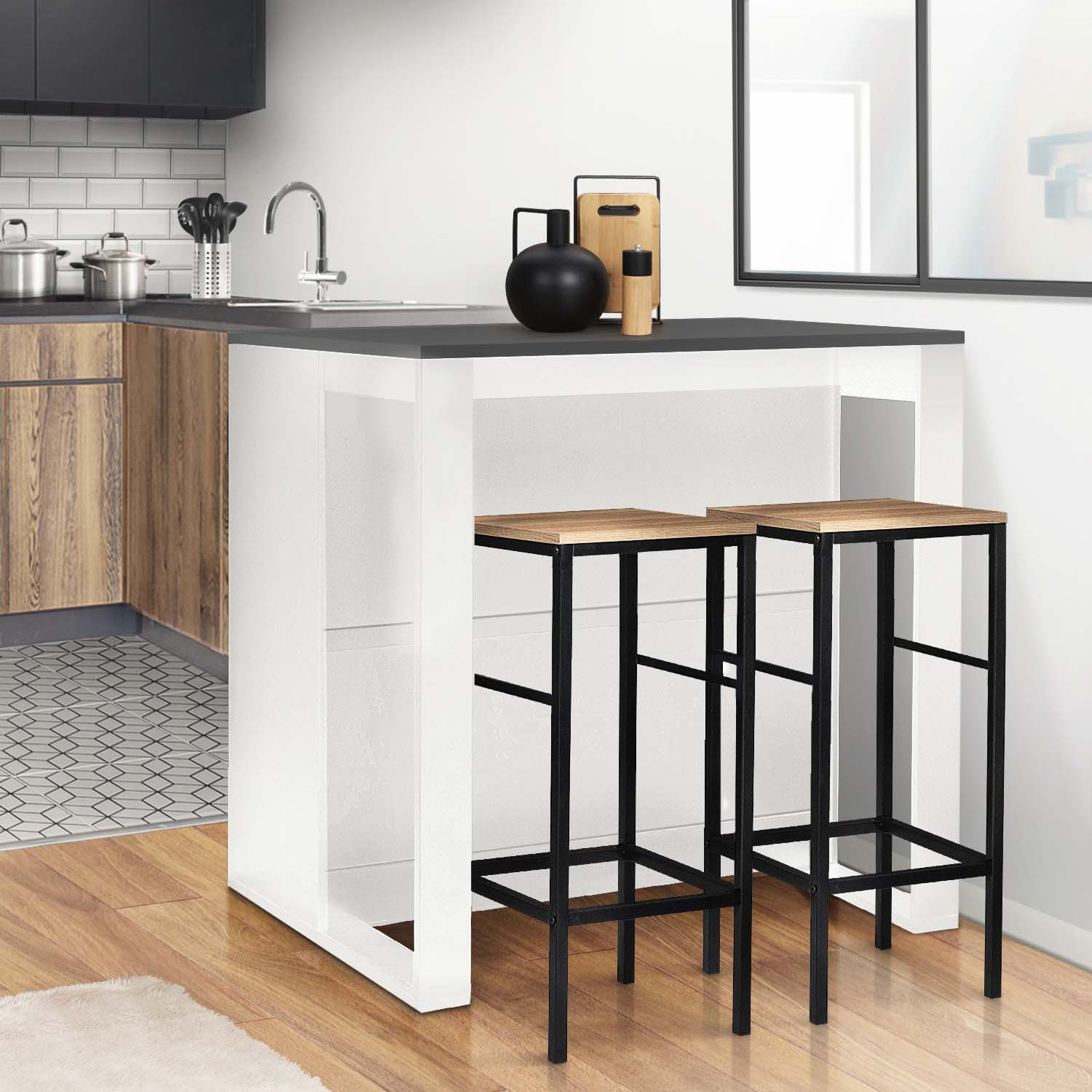 Table haute blanche et grise pour cuisine - JUNO | ID Market