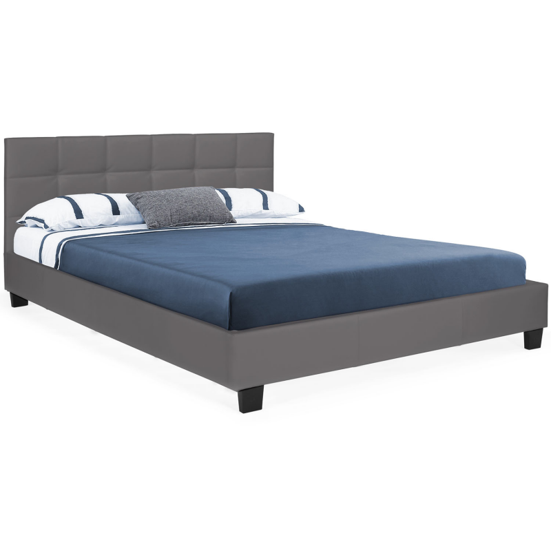 Lit double 140x190cm sommier tête de lit gris anthracite - CHARLOTTE ...