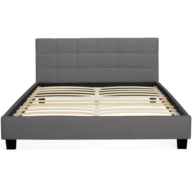 Lit double 140x190cm sommier tête de lit gris anthracite - CHARLOTTE ...