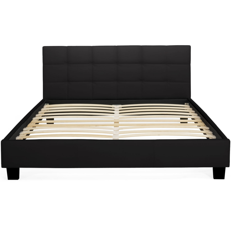 Lit double 140x190cm tête de lit et sommier noir - CHARLOTTE | ID Market