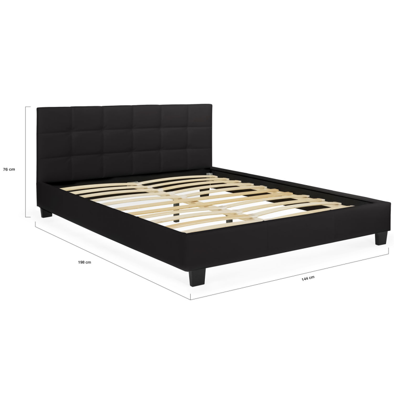 Lit double 140x190cm tête de lit et sommier noir - CHARLOTTE | ID Market