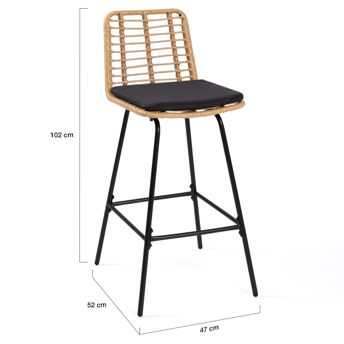 Tabourets de bar effet rotin pied métal noir - lot de 2 - SUMMER | ID ...