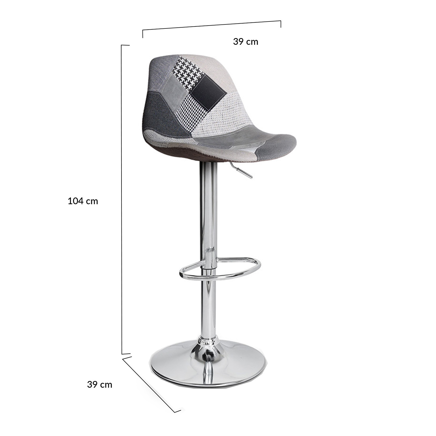 Tabouret de bar design assise patchwork noir, gris et blanc - x 2 ...