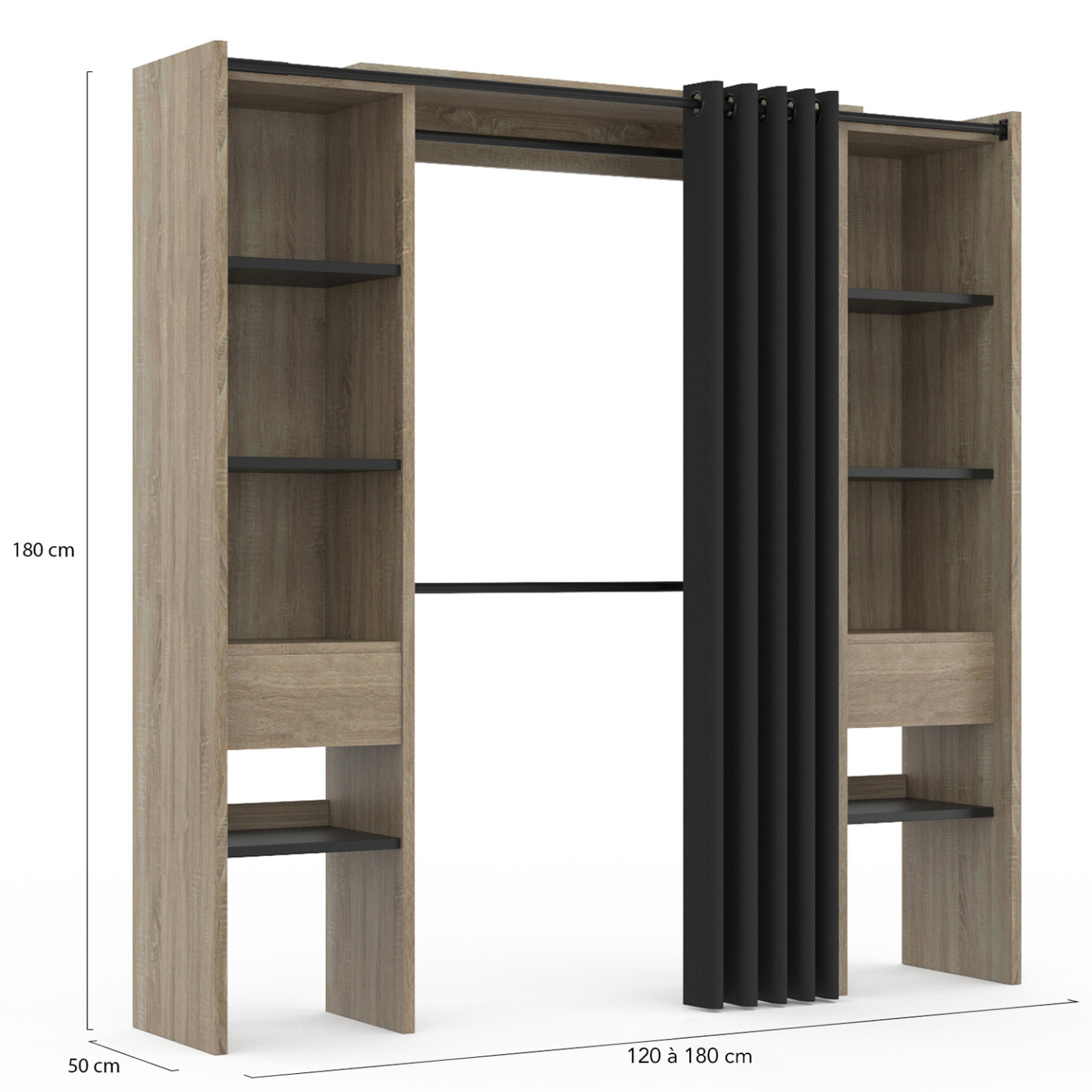 Dressing extensible en bois avec rideau noir - MERYL | ID Market