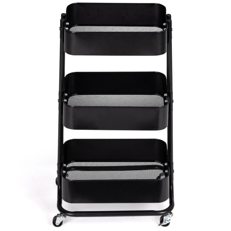 Chariot desserte à roulettes 3 niveaux en acier noir | ID Market