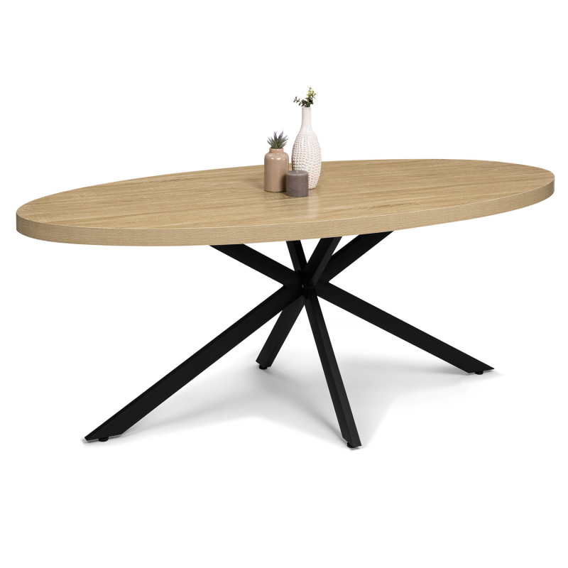Table à manger ovale noire et bois 200 cm - ALIX | ID Market