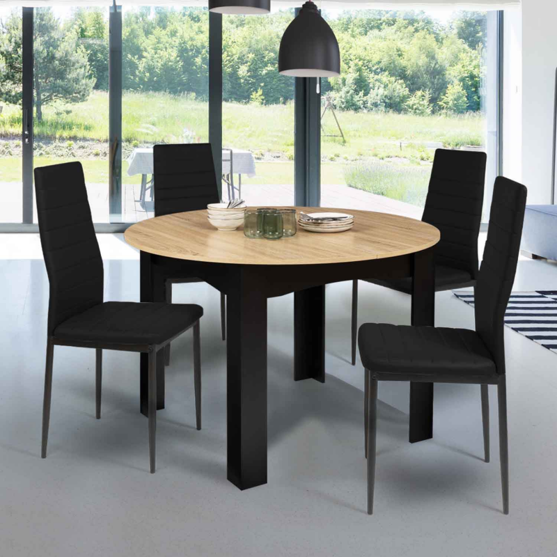 Table ronde extensible 4-6 personnes noir et bois - DONA | ID Market