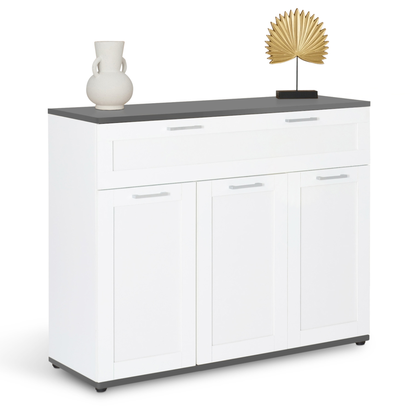 Wit dressoir met grijs blad 100 cm 3 deuren en 1 lade - VITO | ID Market