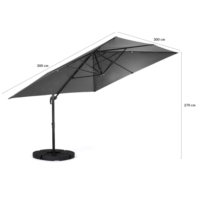 Parasol déporté 3x3 m rotatif 360 gris - CALVI | ID Market