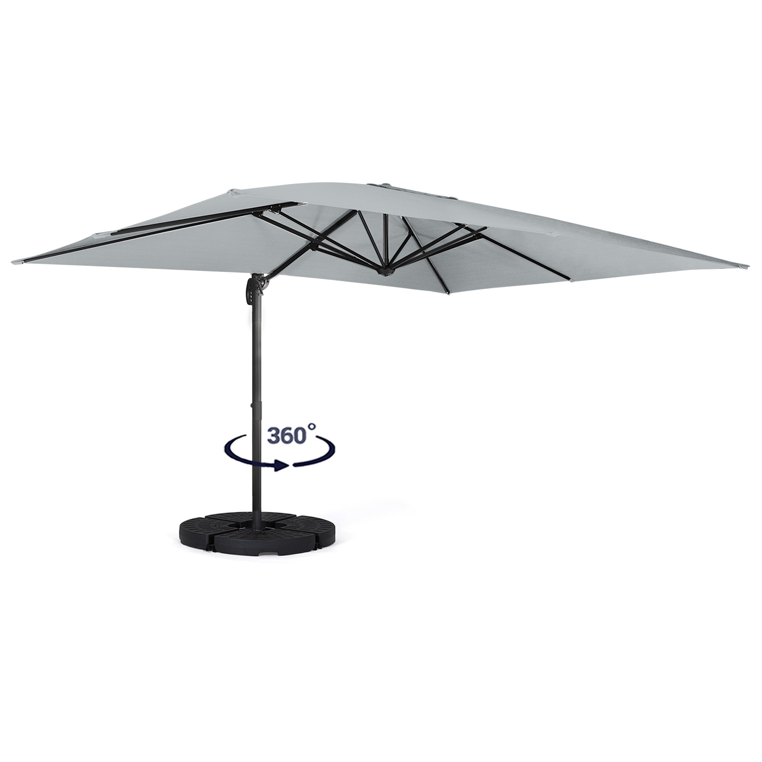 Parasol déporté 3x4 m rotatif 360 gris clair avec 4 dalles - CALVI | ID ...