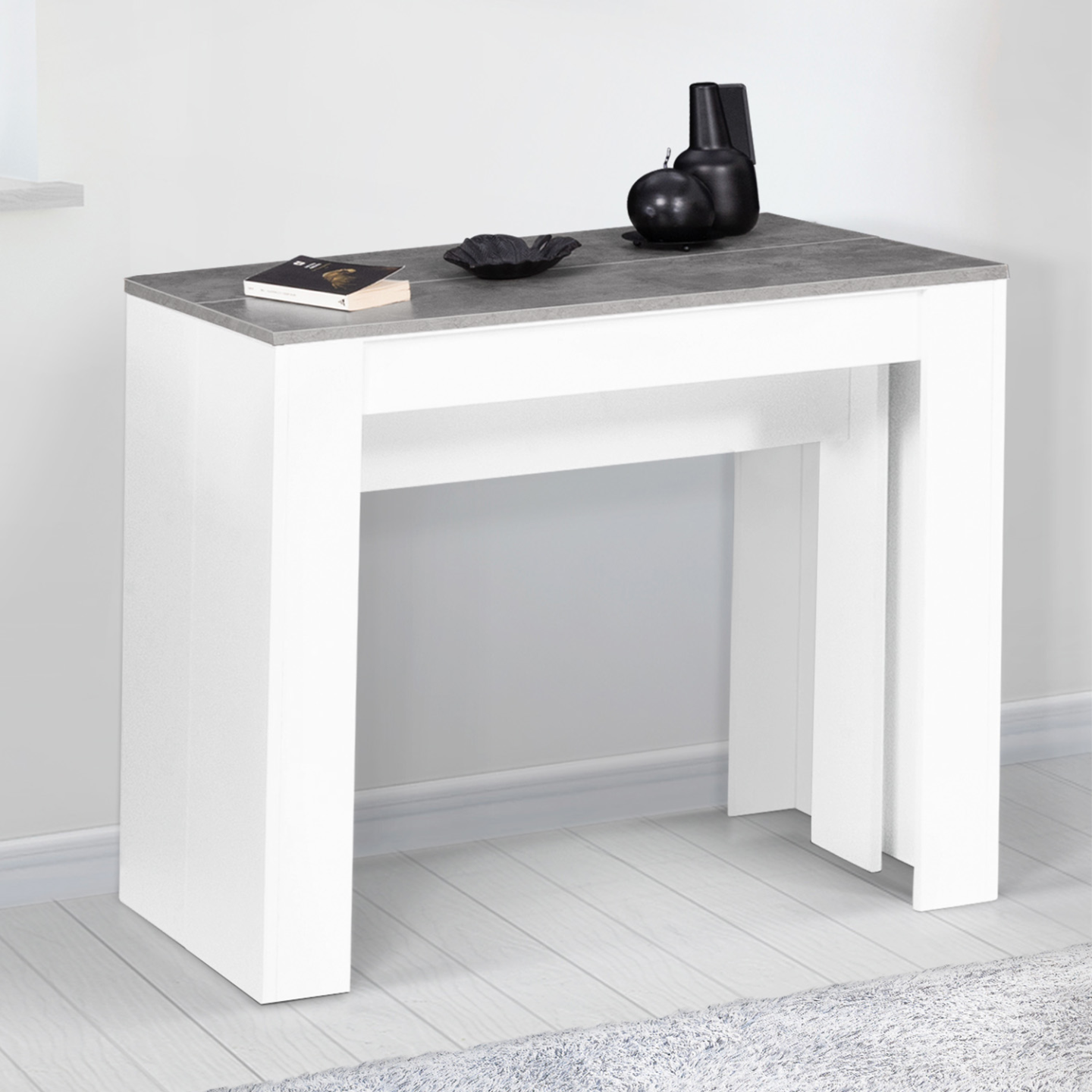 Table console extensible 10 personnes bois blanc et effet béton ...