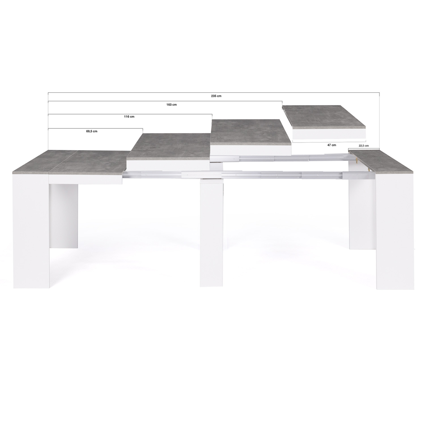 Table console extensible 10 personnes bois blanc et effet béton ...