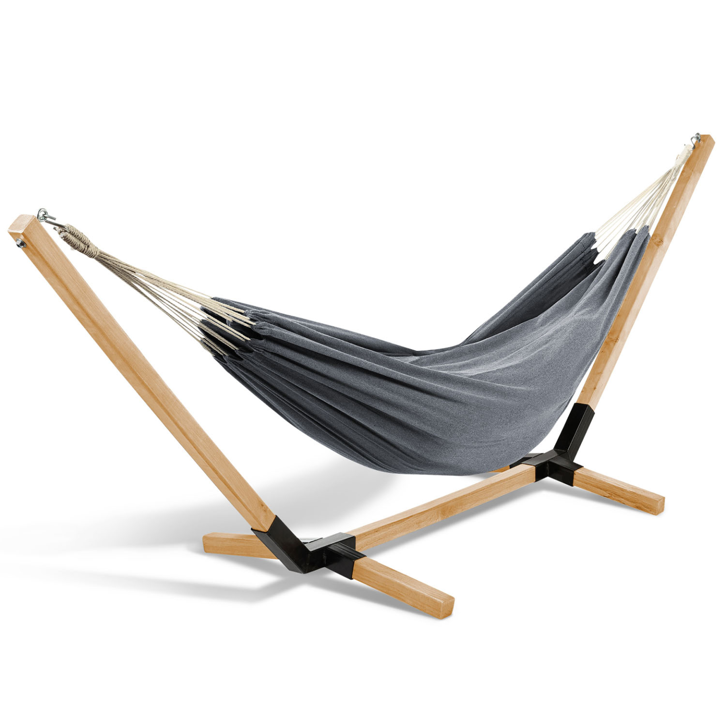 Hamac gris anthracite en toile avec support bois - TAHITI | ID Market