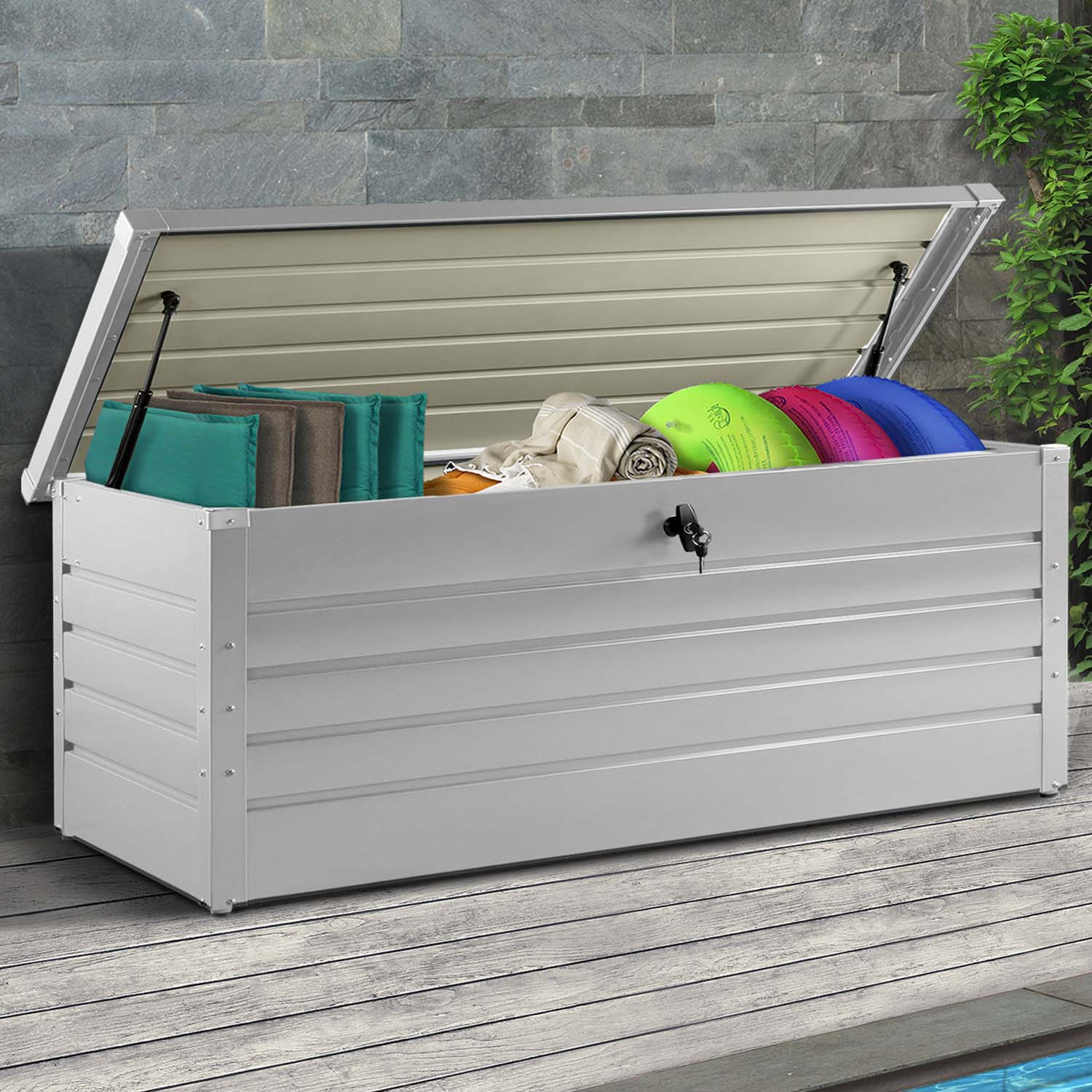 Coffre de rangement extérieur étanche 600L métal gris clair | ID Market