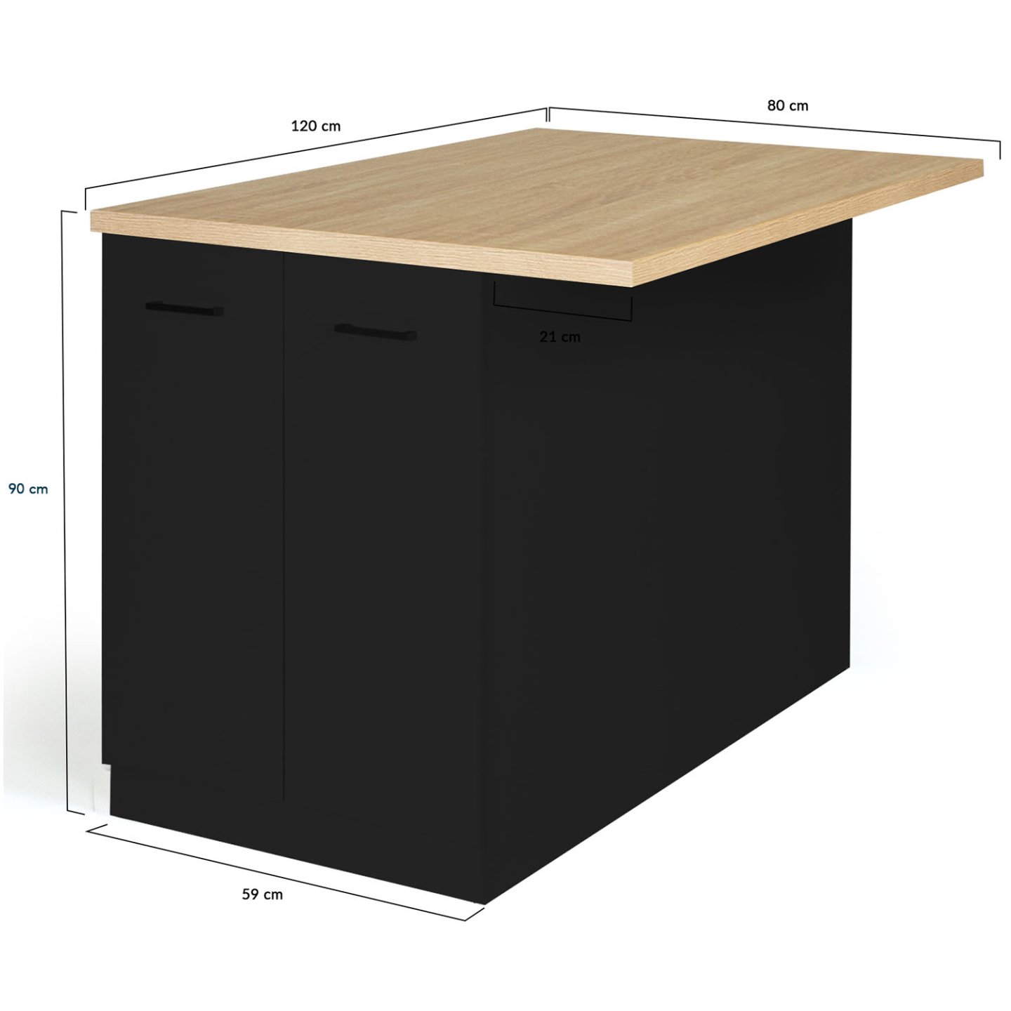 Îlot central pas cher pour cuisine 120 cm noir et imitation hêtre - IVO ...