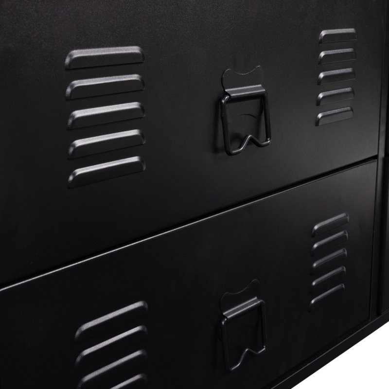 Commode industrielle noire tiroirs métalliques et bois imitation hêtre ...