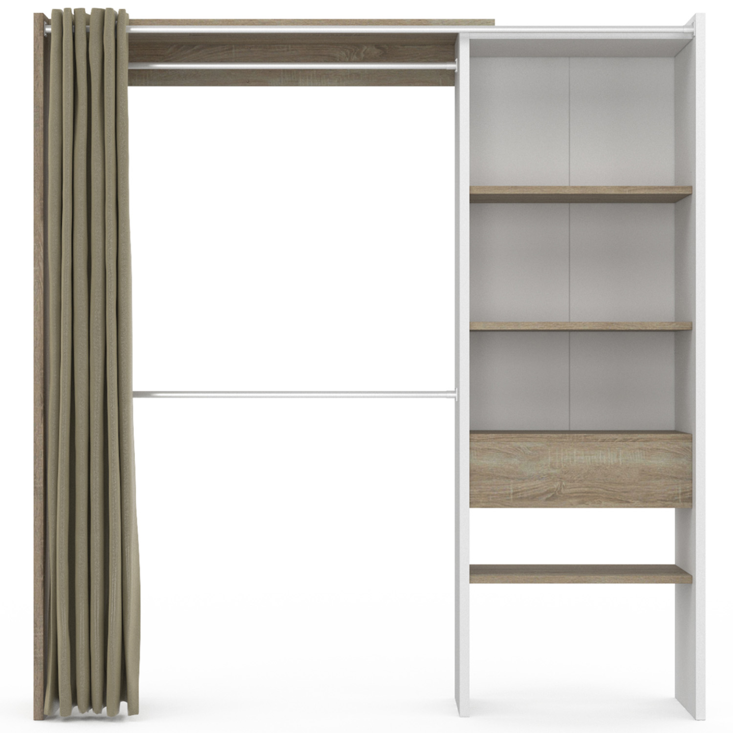 Dressing extensible blanc et bois avec rideau, double penderie et ...