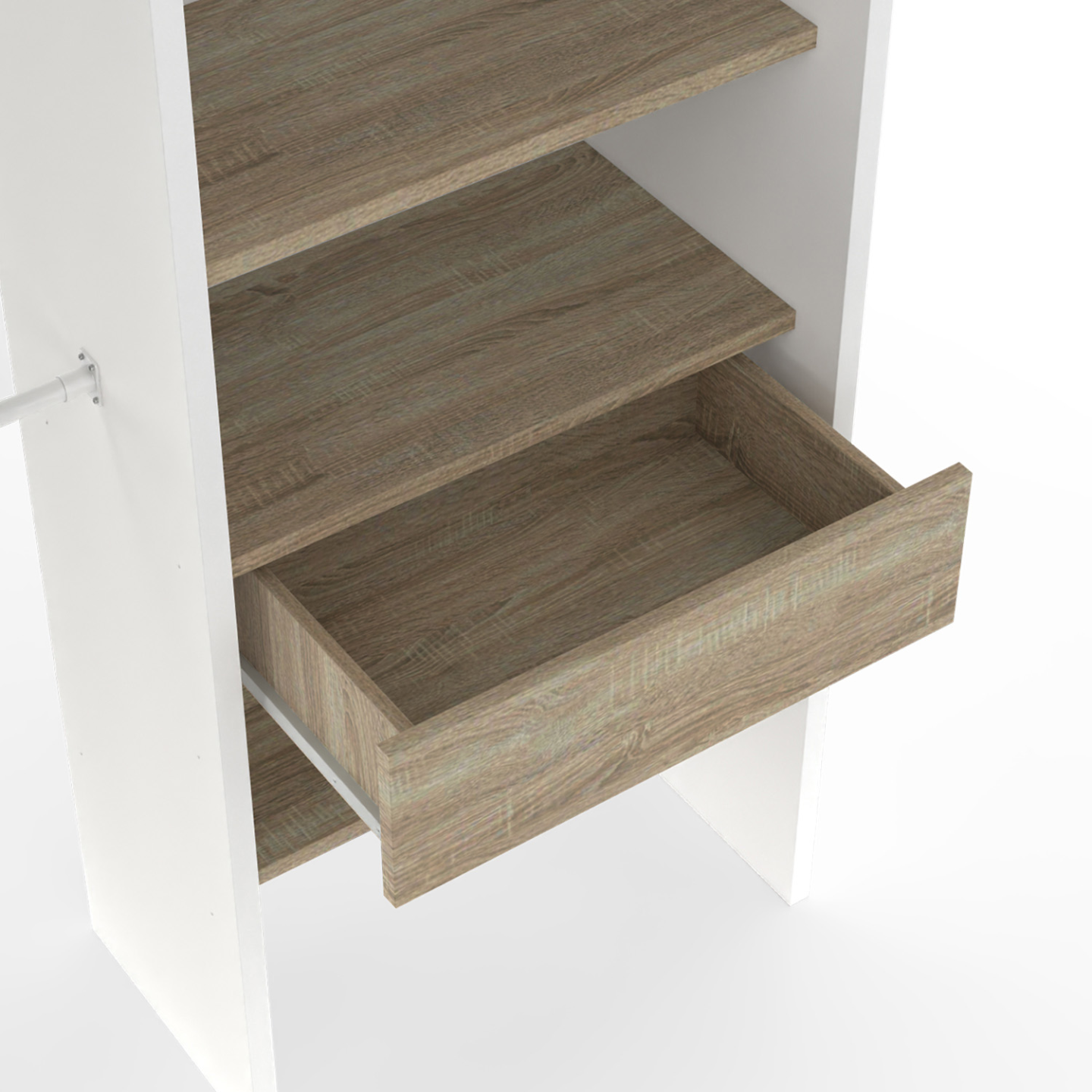 Dressing extensible blanc et bois avec rideau, double penderie et ...