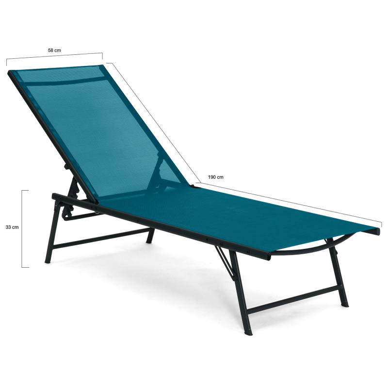 Lot de 2 transats de jardin acier gris anthracite et toile bleu canard ...