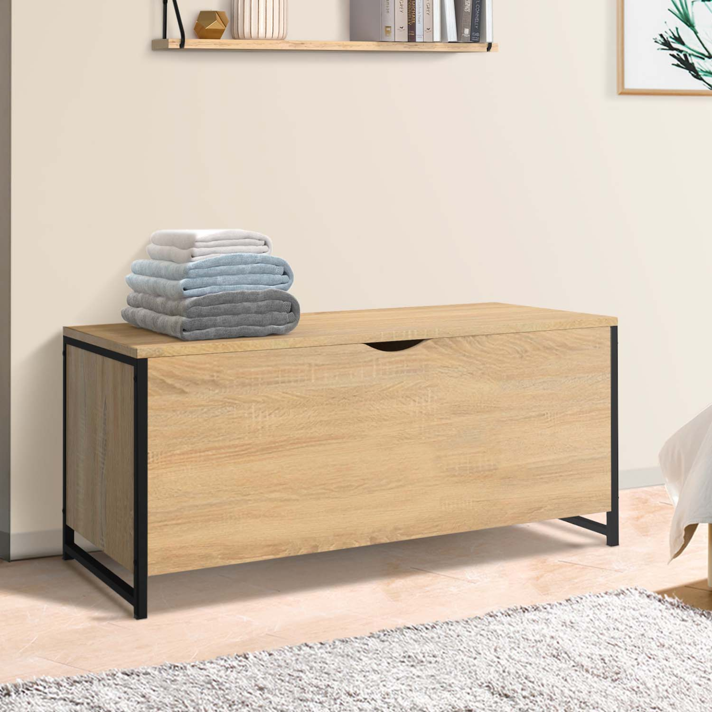 Coffre de rangement industriel 100cm bois et noir - DETROIT | ID Market