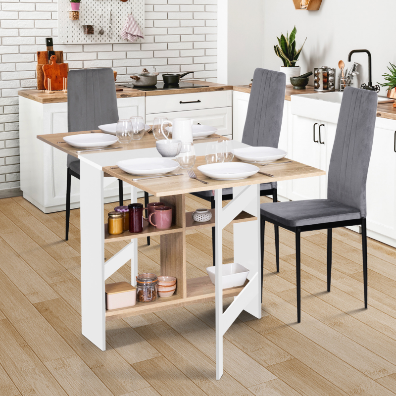 Table console pliante blanche plateau bois double rangement - EDI | ID ...