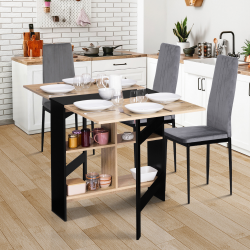 Table console pliante noire plateau bois double rangement - EDI | ID Market