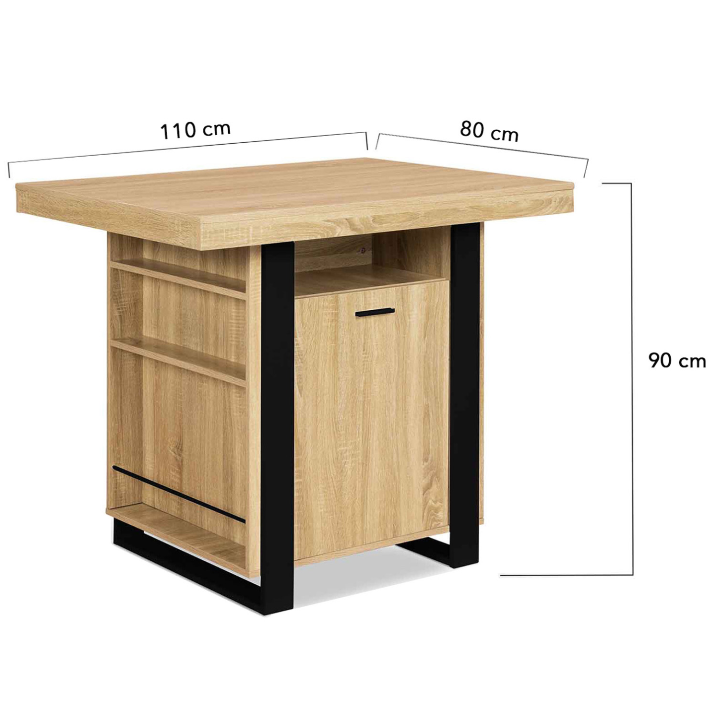 Îlot central pas cher 110 cm bois imitation hêtre et pieds noirs ...