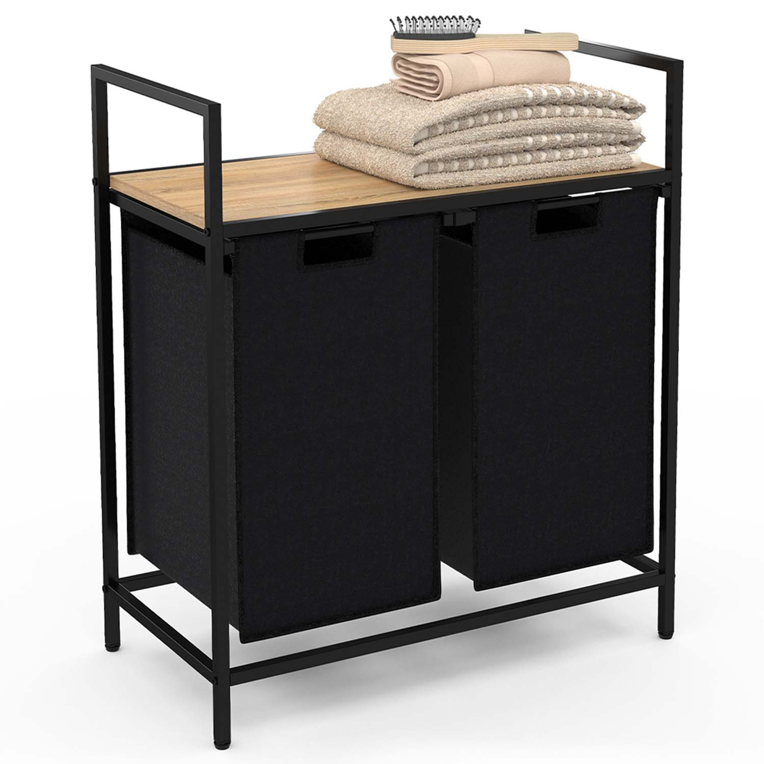 Panier à linge design industriel 2 bas en tissu noir - DETROIT | ID Market