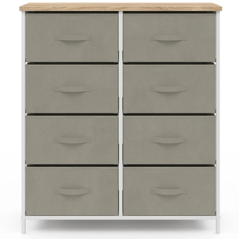 Commode 8 tiroirs en tissu gris clair et plateau effet bois - ALTA | ID ...