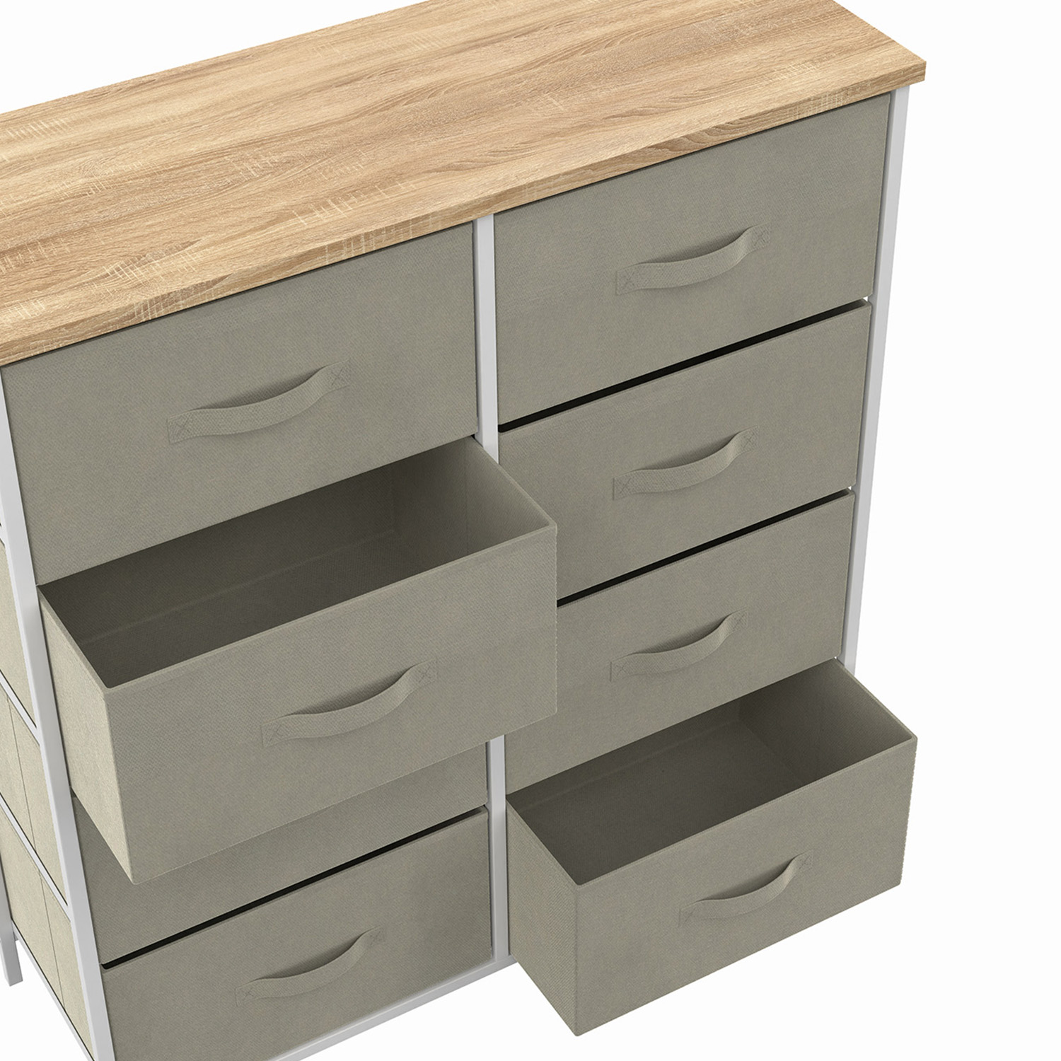 Commode 8 tiroirs en tissu gris clair et plateau effet bois - ALTA | ID ...