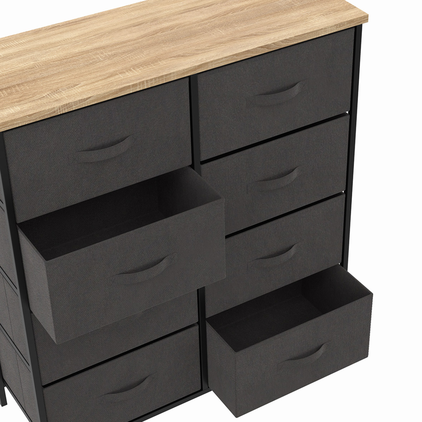 Commode 8 tiroirs en tissu gris anthracite et plateau effet bois - ALTA ...