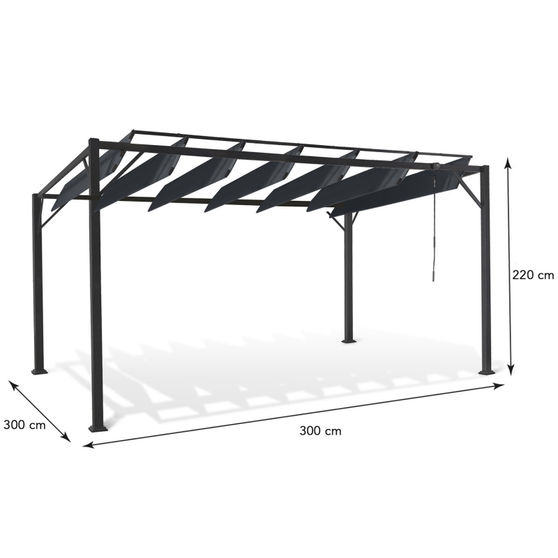 Pergola acier lames orientables 3x3m avec 4 stores gris anthracite | ID ...