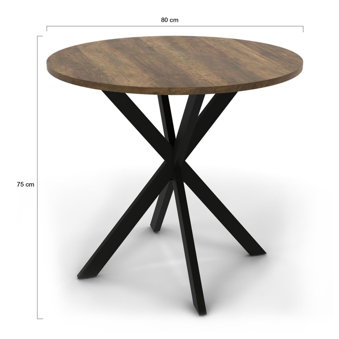 Table à manger ronde 80 cm bois foncé et noir (2-4 personnes) - ALIX ...