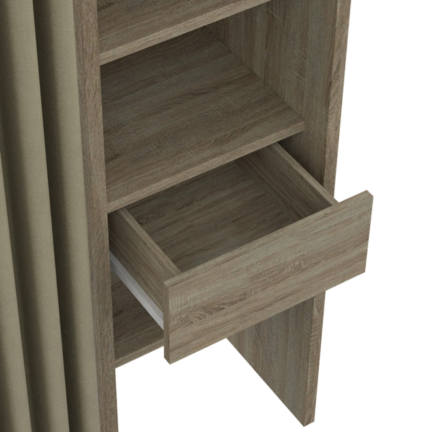 Dressing double extensible en bois avec rideau, penderies, étagères ...