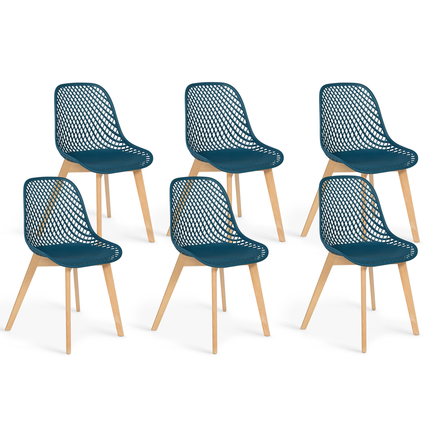 Chaises bleu canard design ajourées pieds en bois x4 - MANDY | ID Market