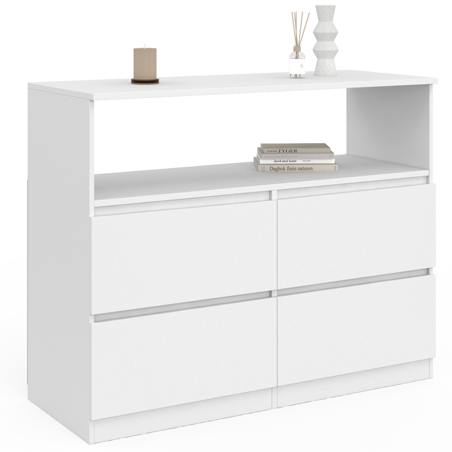 Commode bois blanc 4 tiroirs avec niche 100cm - TOMI | ID Market