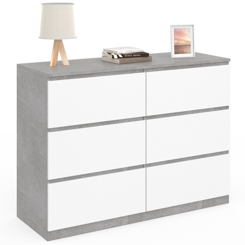 Commode 6 tiroirs blanc et effet béton 110cm - TOMI | ID Market