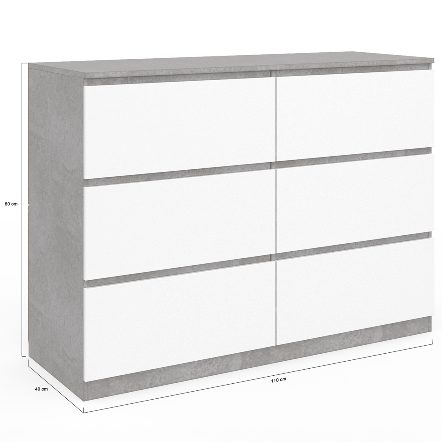 Commode 6 tiroirs blanc et effet béton 110cm - TOMI | ID Market